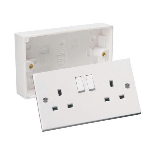 13A Double Wall Socket 2 Gang with Switches & 25mm Pattress Back Box ...